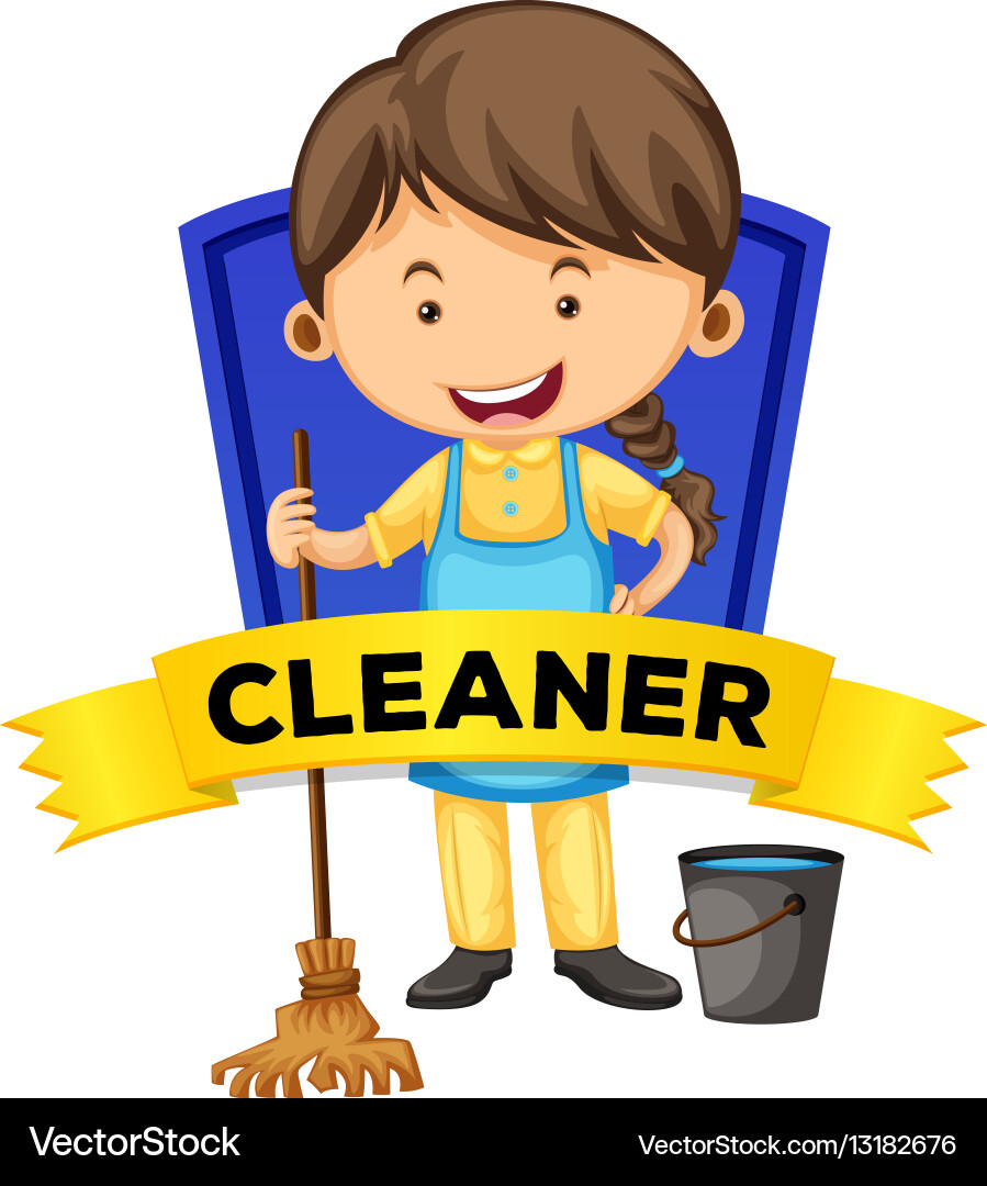 Label design with female cleaner Royalty Free Vector Image