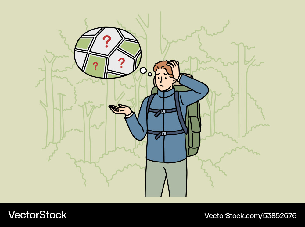 Man gets lost in forest and stands among trees Vector Image