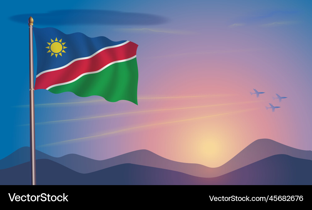 Namibia flag in the morning sun Royalty Free Vector Image