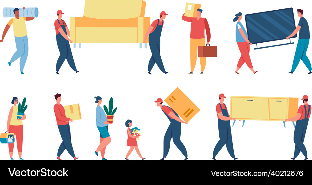 People carrying boxes and things loaders Vector Image