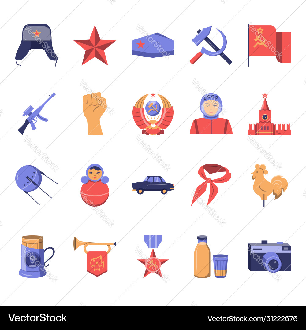 Soviet union icon set in flat style Royalty Free Vector