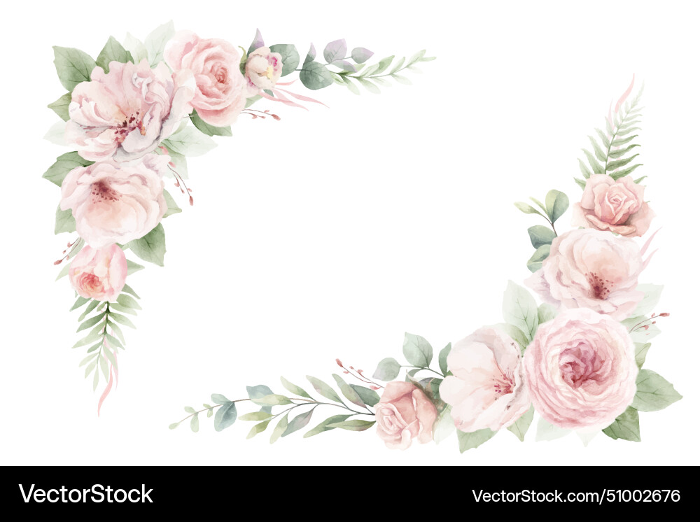 Watercolor floral frame border with pink Vector Image