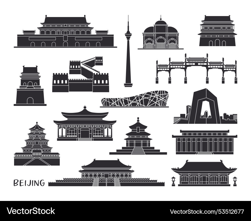 China beijing landmark icons Royalty Free Vector Image