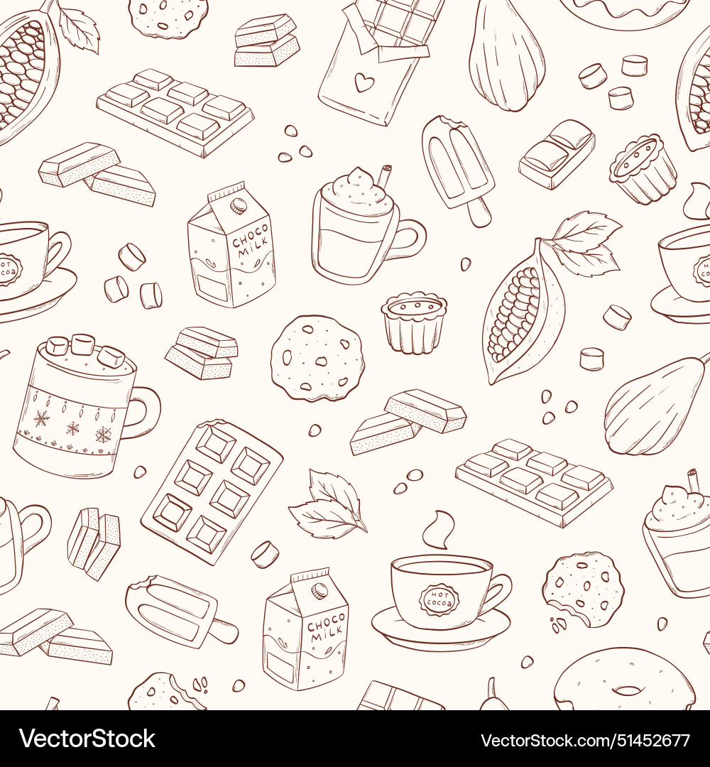 Chocolate doodles and cartoon seamless pattern Vector Image