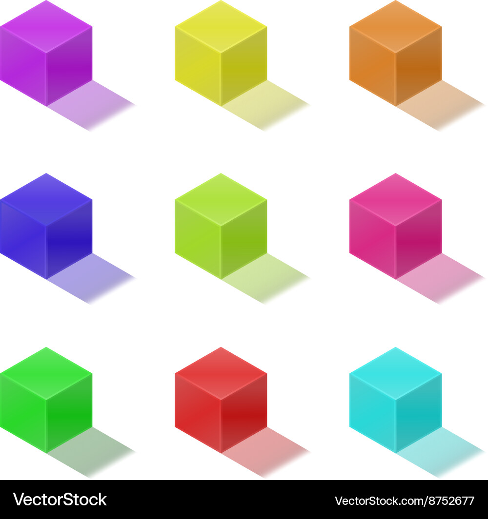 Nine colorful bright cubes Royalty Free Vector Image