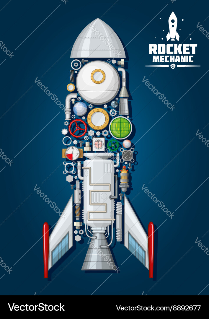 Rocket with detailed engine parts body structure Vector Image