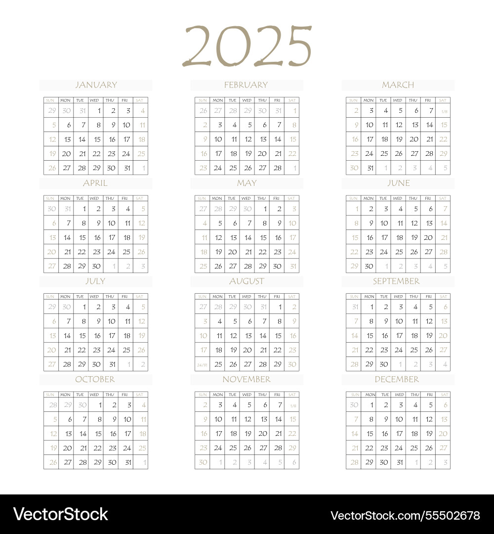 2025 calendar planner corporate week template Vector Image