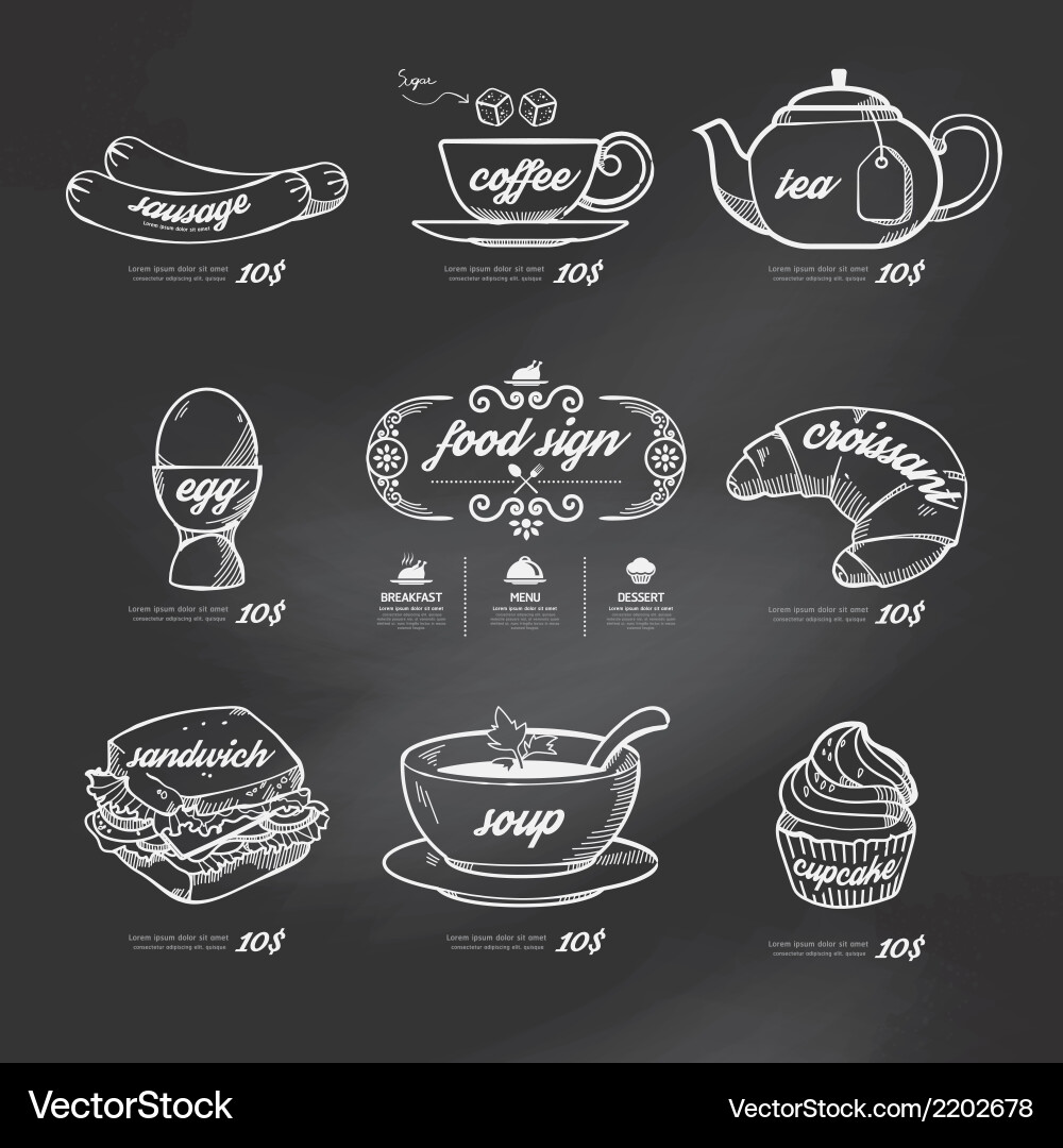 Chalkboard Menu Icons - Retro Style Royalty Free Vector