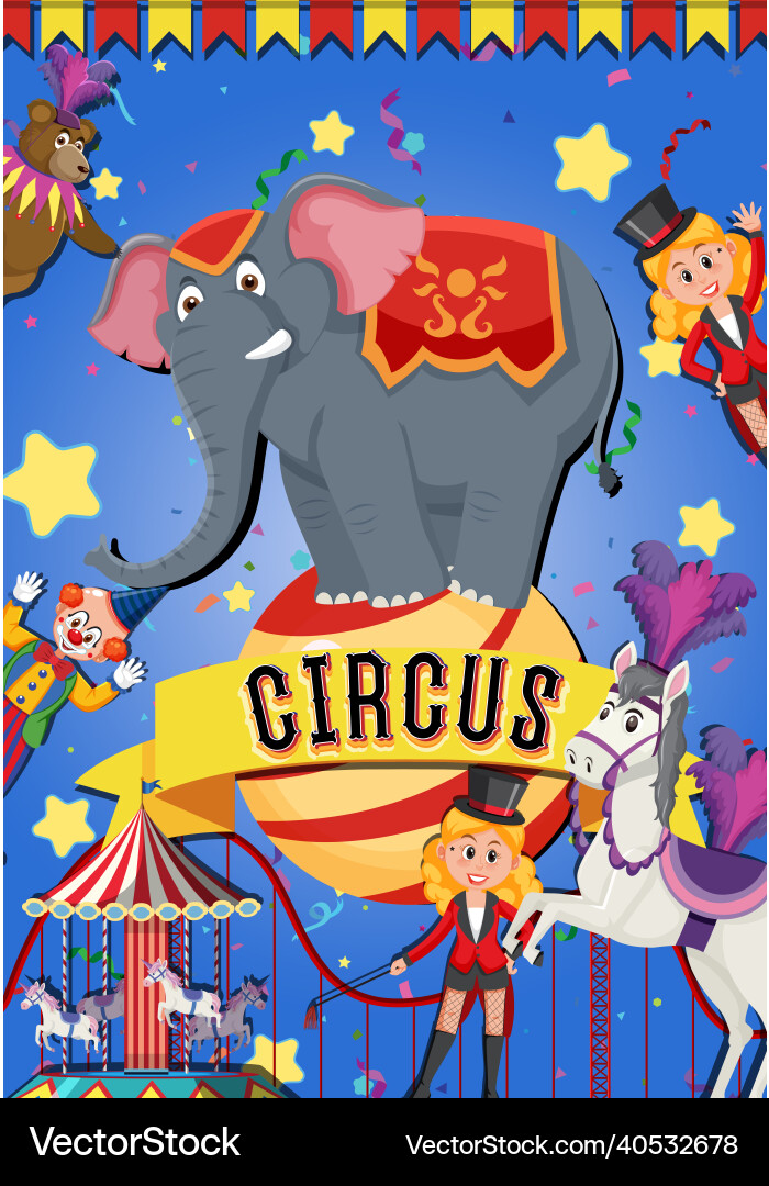 Circus Banner Design auf mit Tier Lizenzfreies Vektorbild
