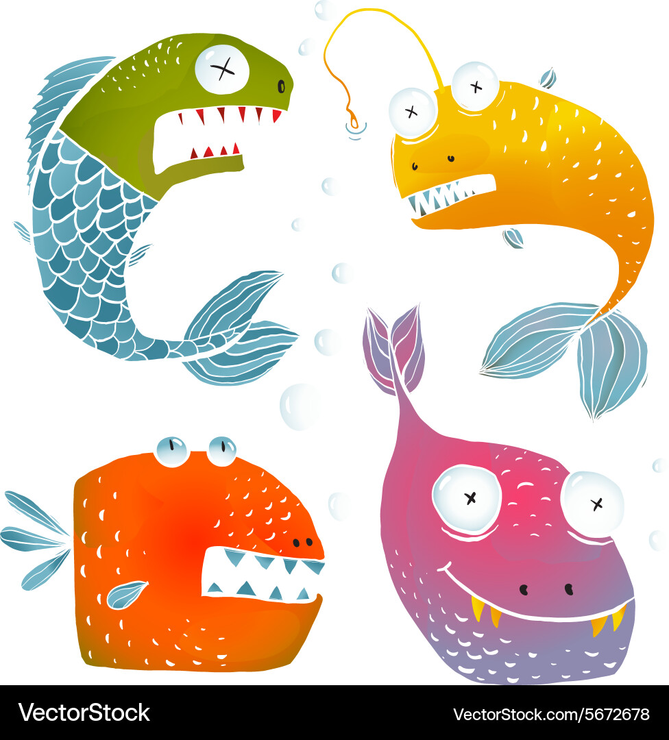 Colorful fish characters cartoon collection Vector Image