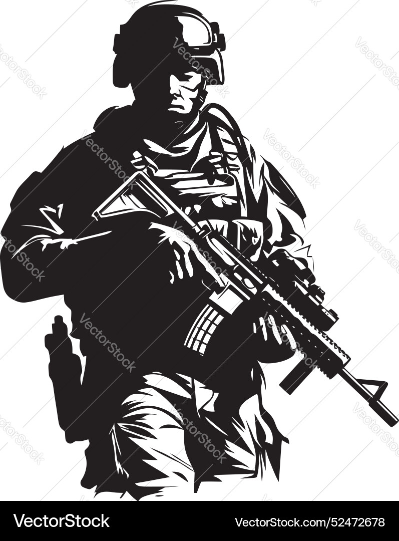 Commando guardian soldier with gun black icon Vector Image