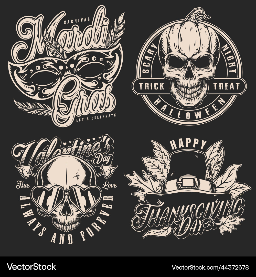 Holiday weekend set monochrome flyers Royalty Free Vector