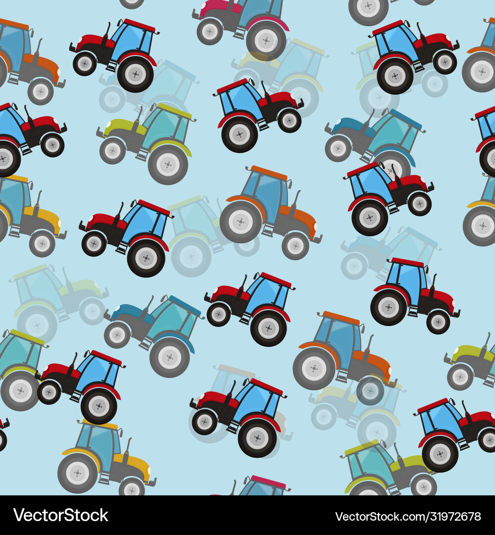 Seamless pattern with multi-colored tractor Vector Image