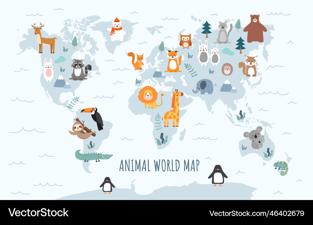 Animal World Map - Educational Royalty Free Vector Image