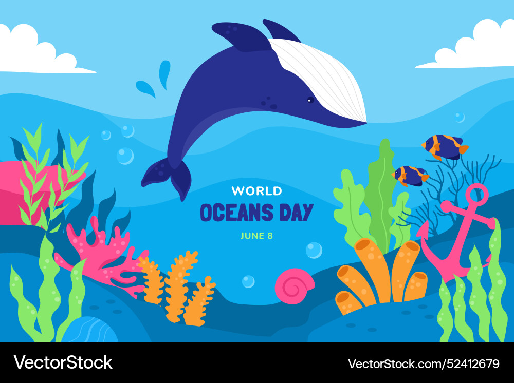 Flat background for world oceans day celebration Vector Image