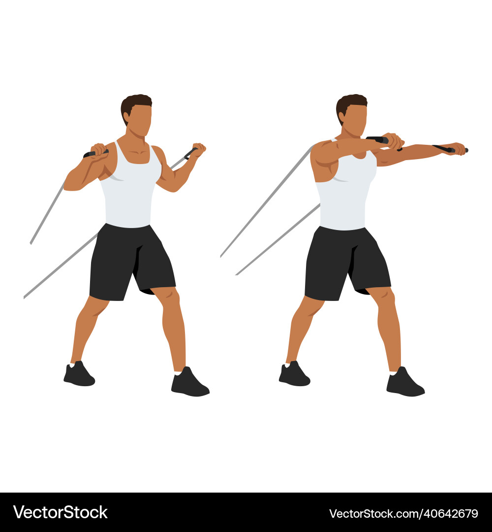 Resistance band chest press exercise flat Vector Image