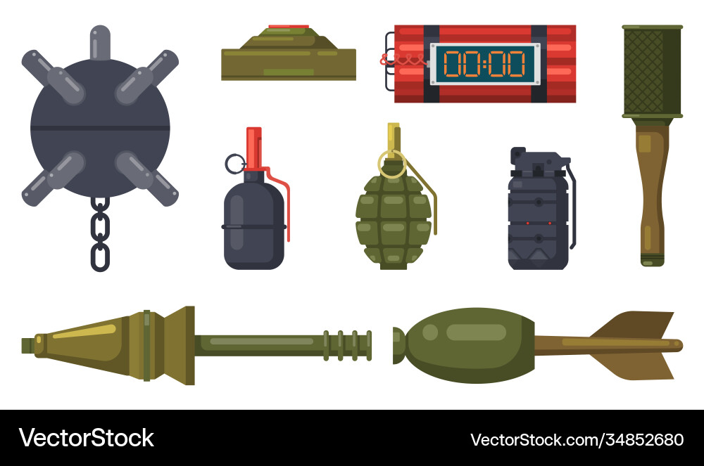 Bombs weapon military grenades and dynamite Vector Image