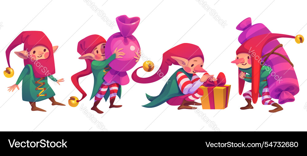Christmas elves set isolated on white Royalty Free Vector