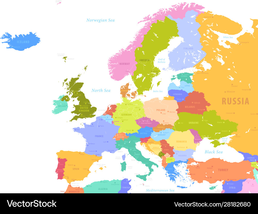 Colorful map europe Royalty Free Vector Image - VectorStock