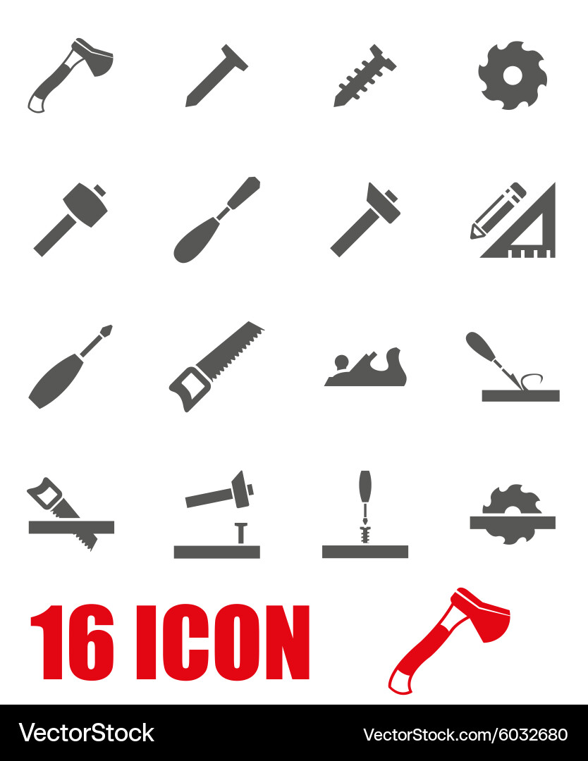 Grey carpentry icon set Royalty Free Vector Image