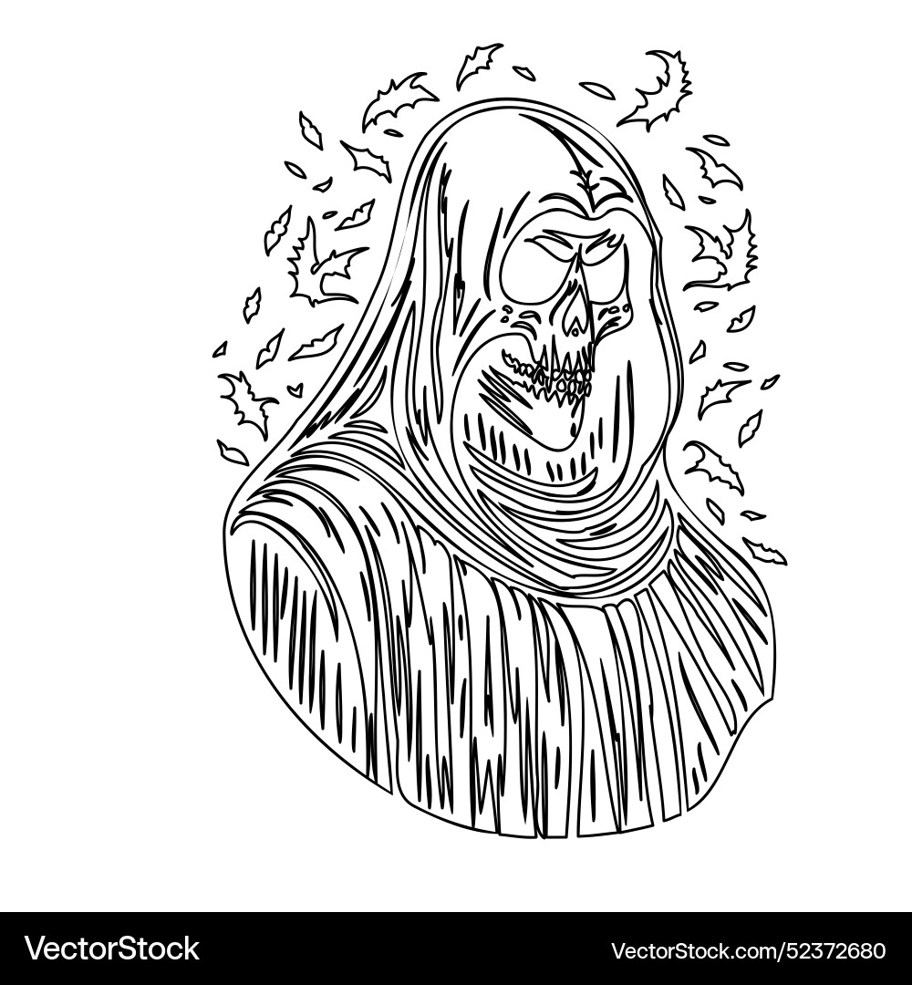 Grim reaper halloween outline sketch Royalty Free Vector