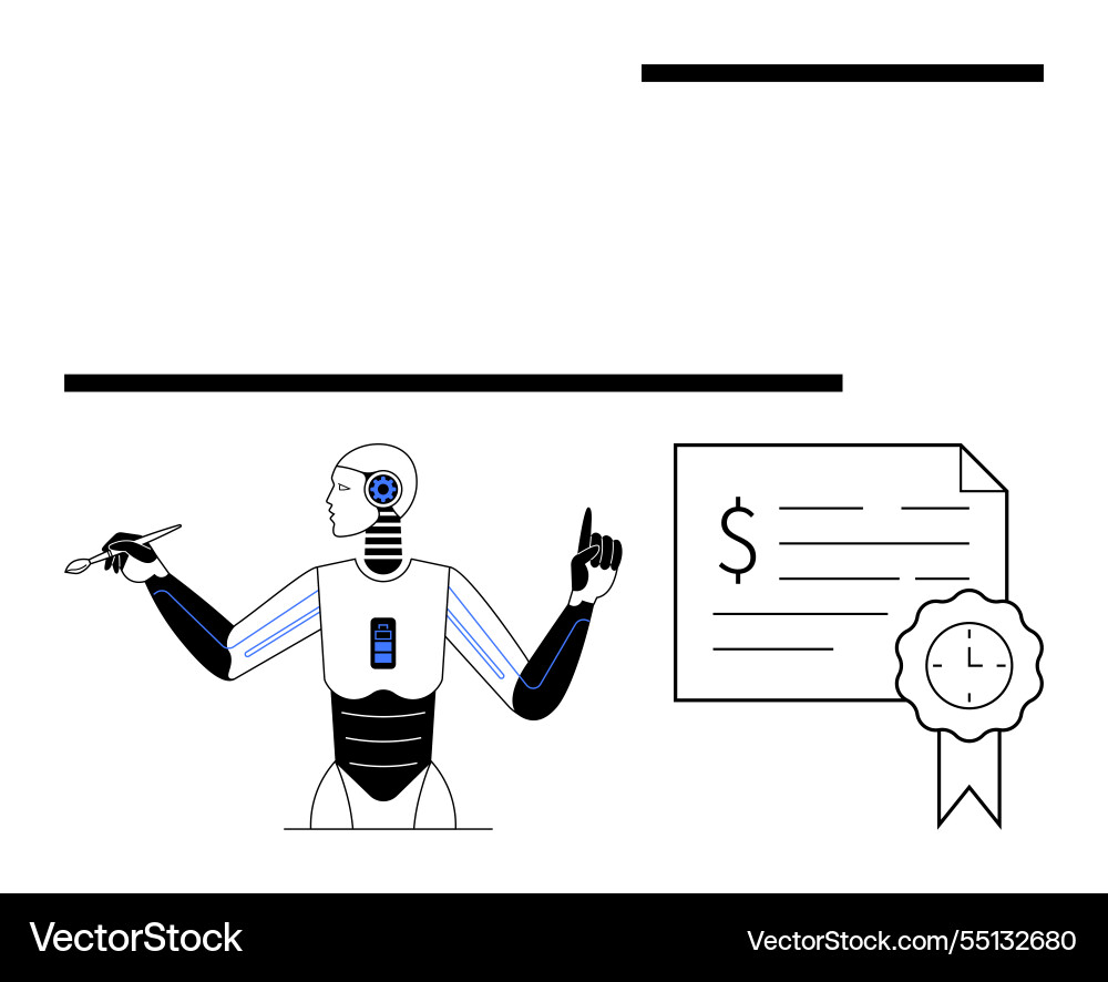 Humanoid robot writing with fountain pen beside Vector Image