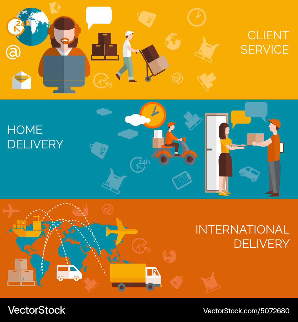 Logistics flat horizontal banners set Royalty Free Vector