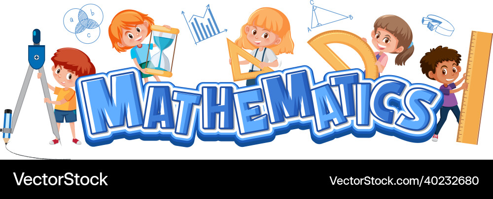 Math icon with kids and tools Royalty Free Vector Image