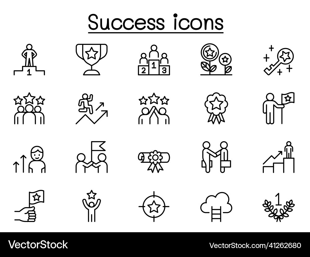 Success icons set in thin line style Royalty Free Vector