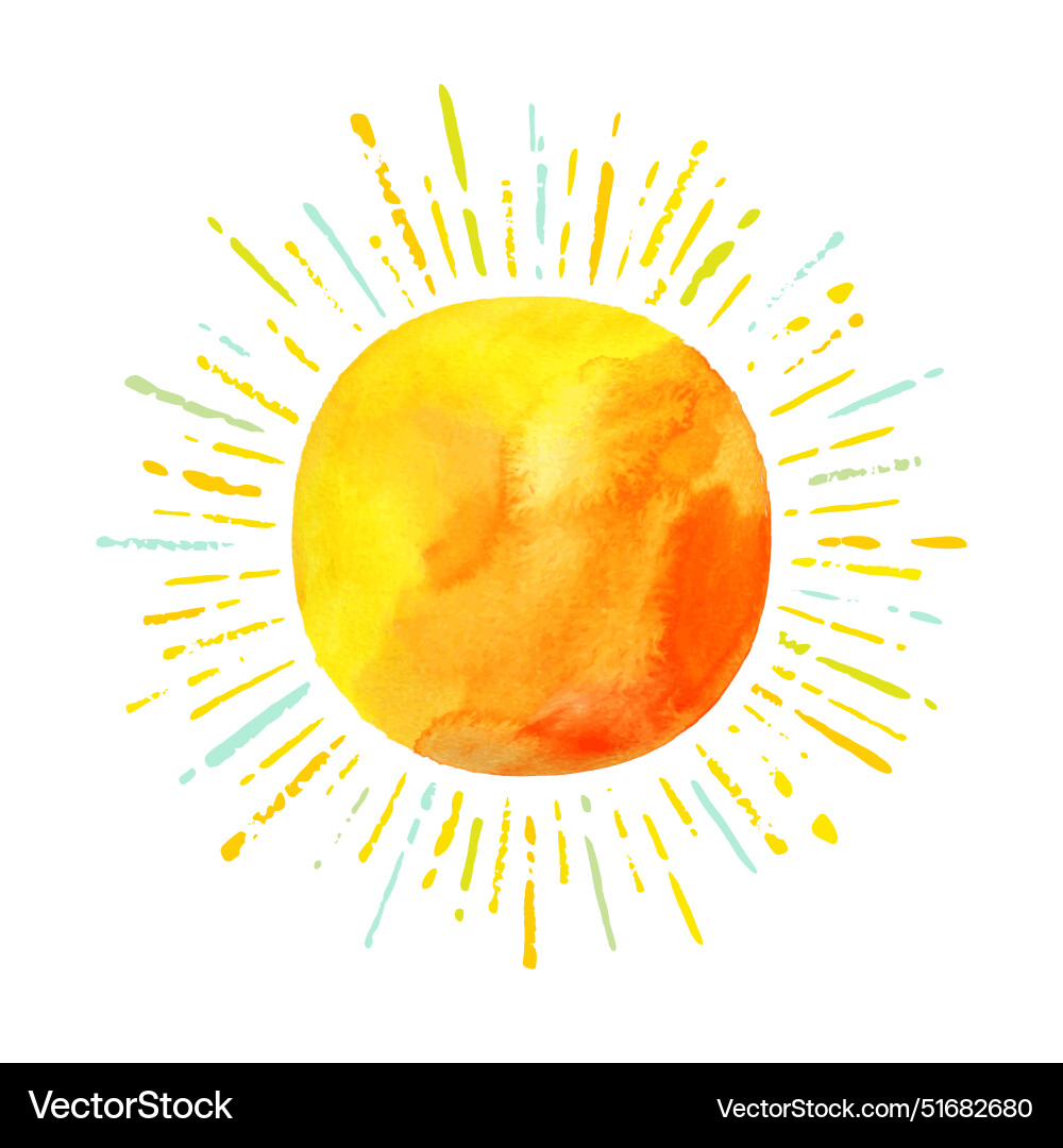Watercolor sun with multicolored sunburst Vector Image