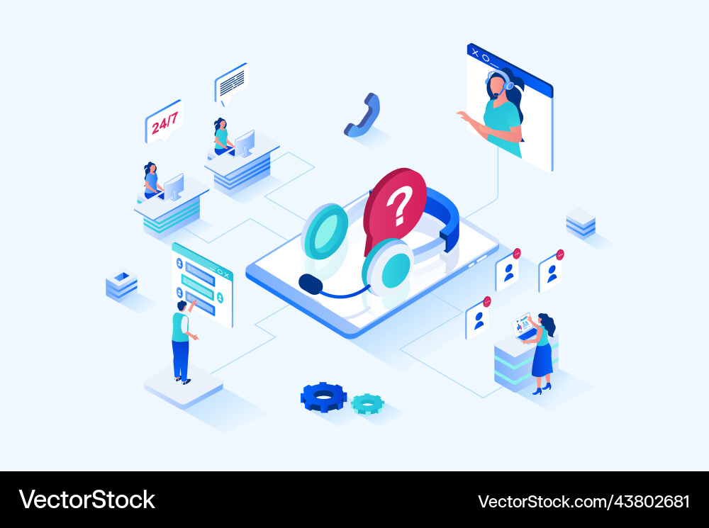 Customer support 3d isometric web design Vector Image