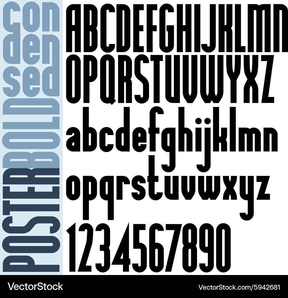 Poster black bold condensed font and numbers Vector Image