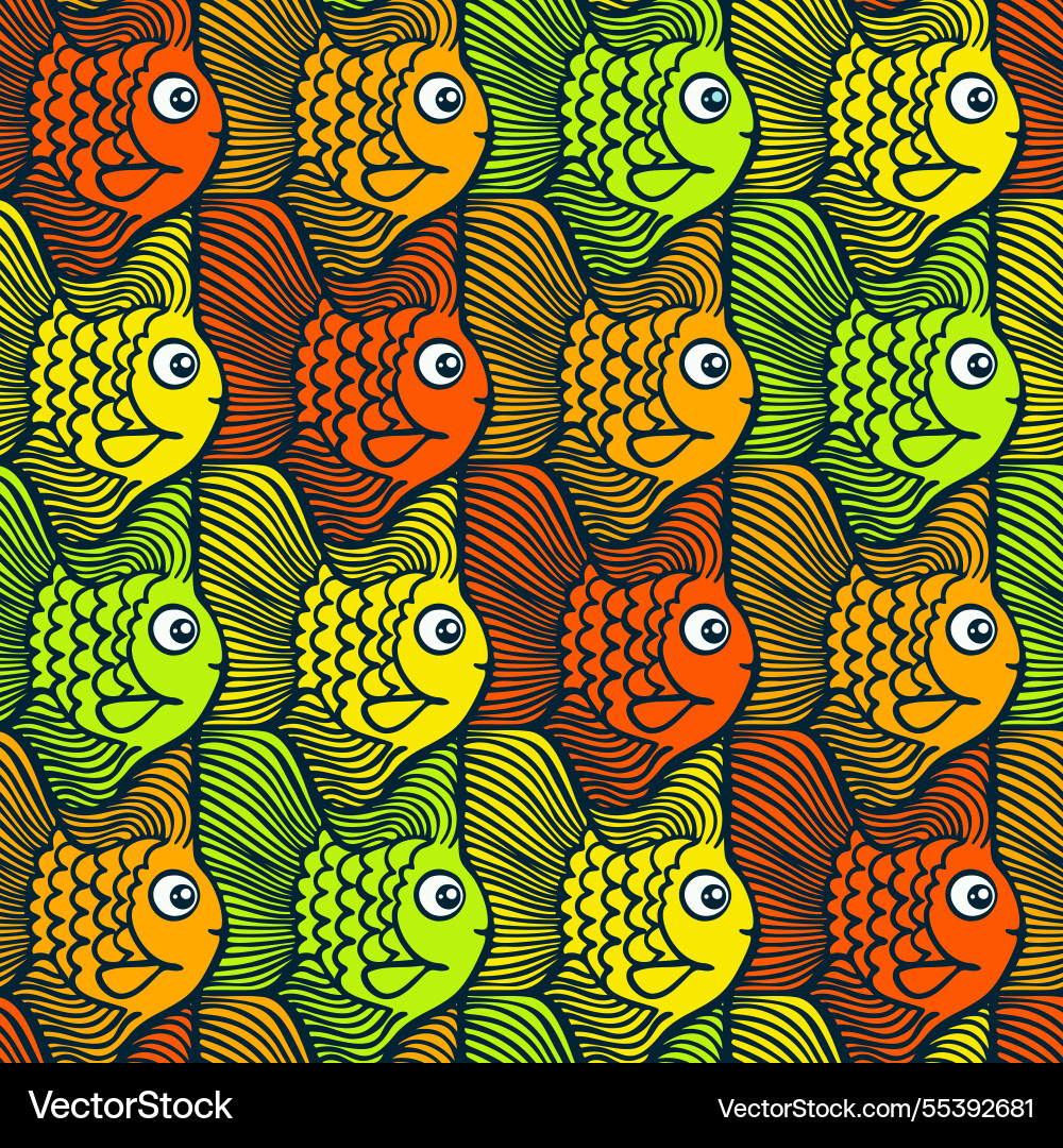 Seamless escher style tessellation with cute fish Vector Image