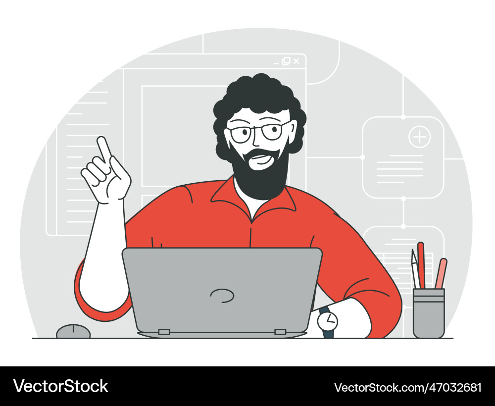 Smiling young man develop an idea Royalty Free Vector Image