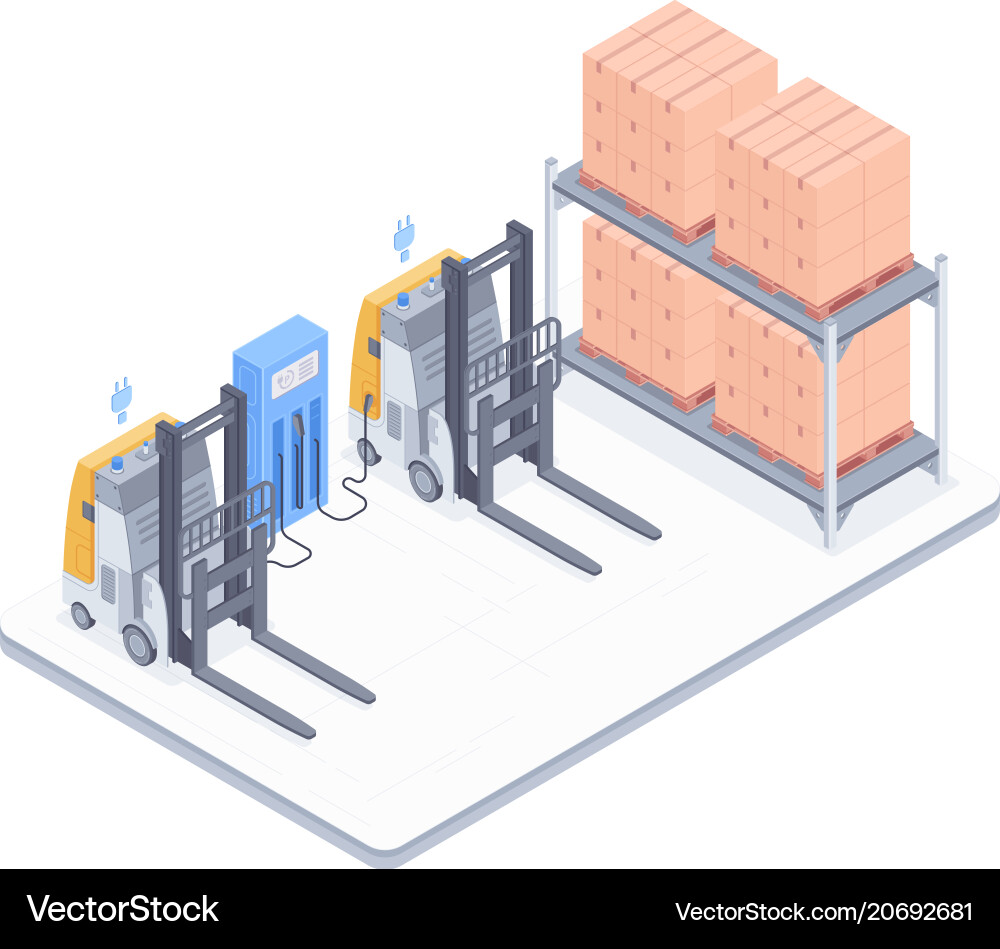 Warehouse with forklifts isometric Royalty Free Vector Image