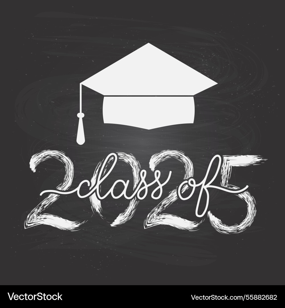 Class of 2025 lettering with graduation cap Vector Image