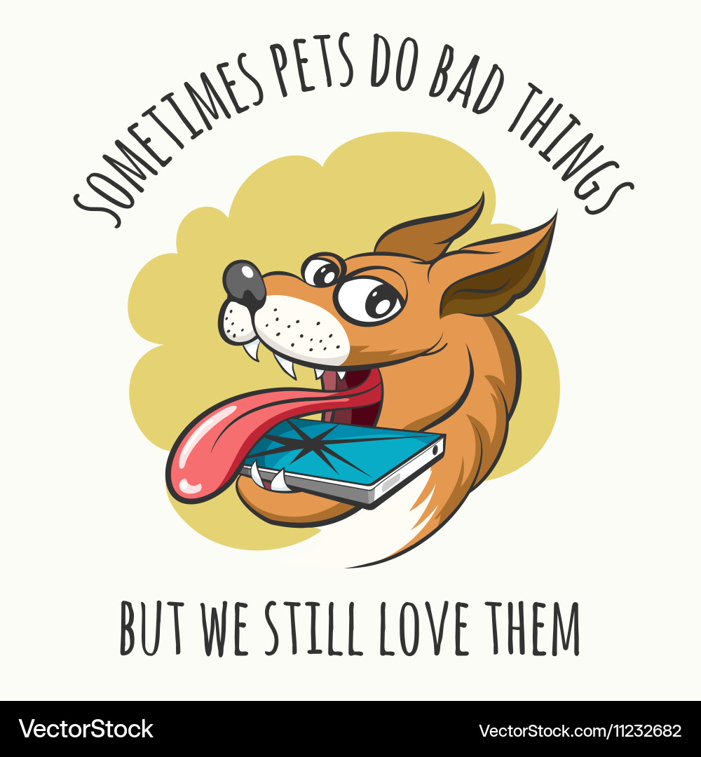 Dog bites cell phone Royalty Free Vector Image
