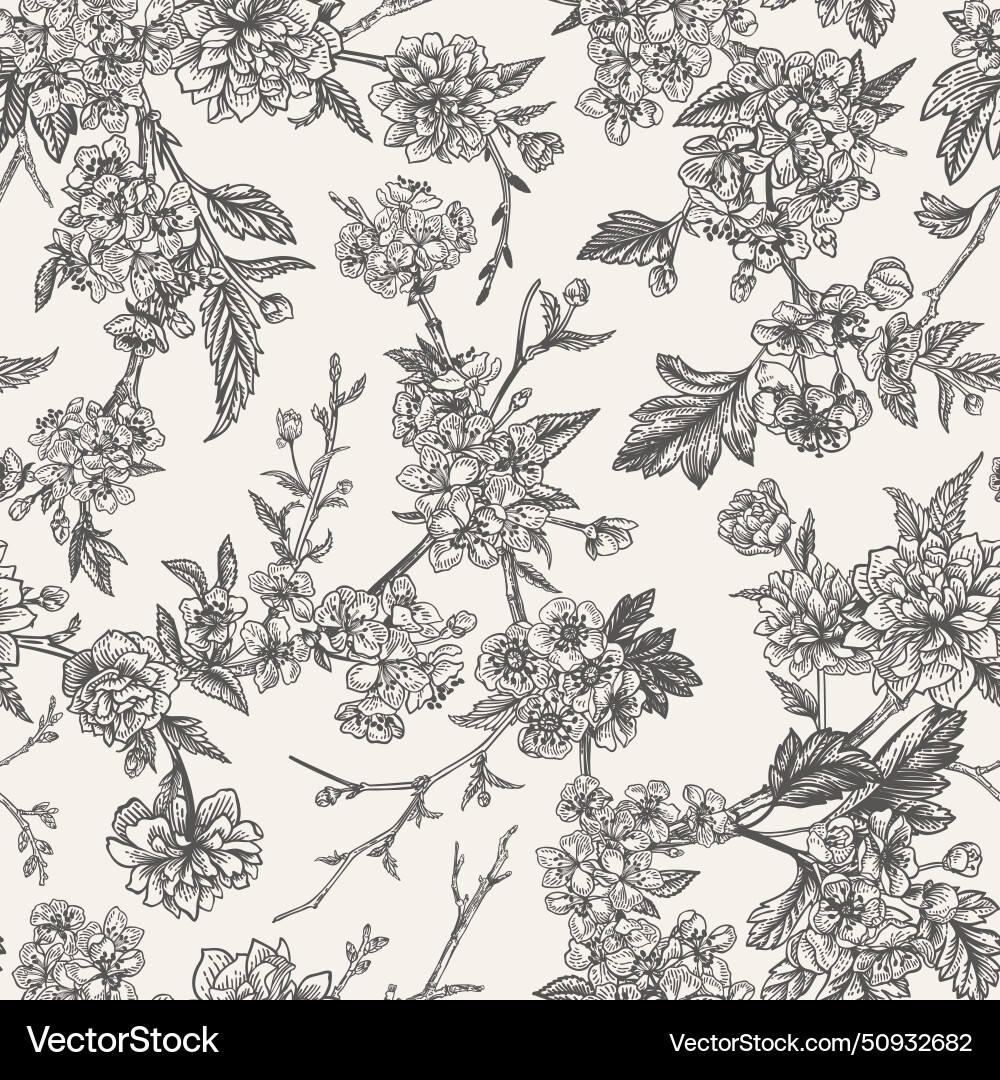 Floral garden seamless pattern with tree Vector Image