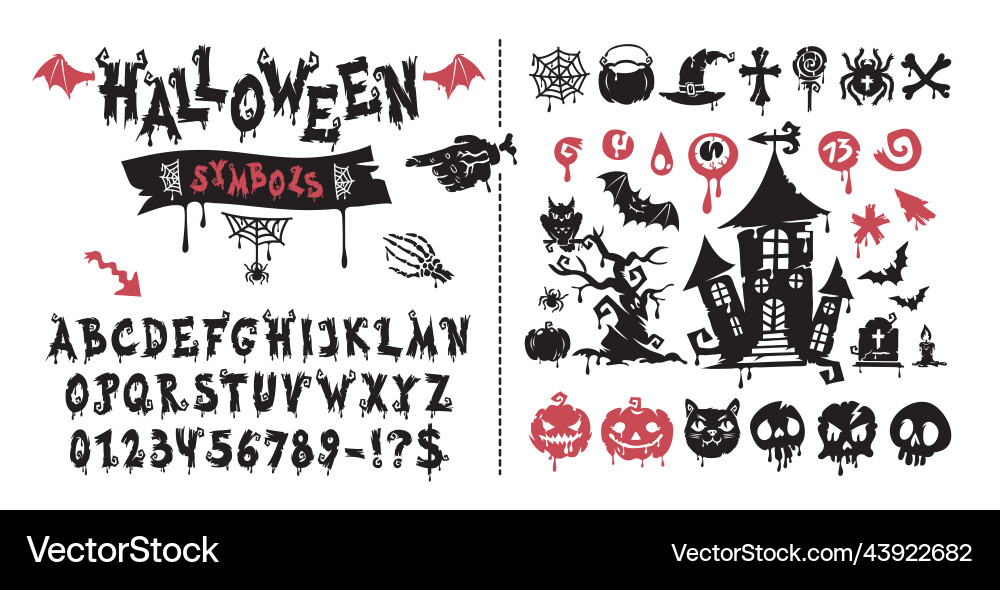 Halloween font and symbols collection Royalty Free Vector