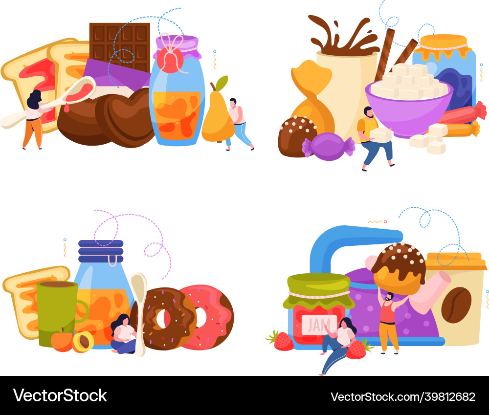 Jam sweets flat compositions Royalty Free Vector Image