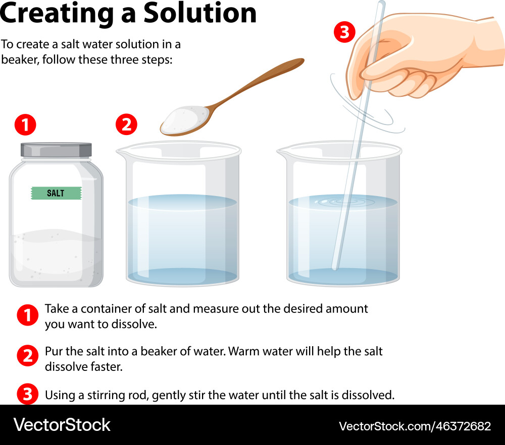 Salt water in beaker experiment Royalty Free Vector Image