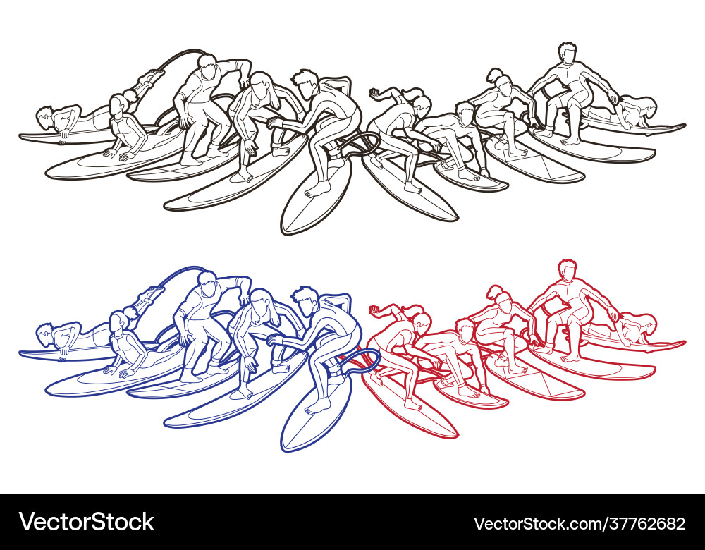 Surfer action group surfing sport Royalty Free Vector Image