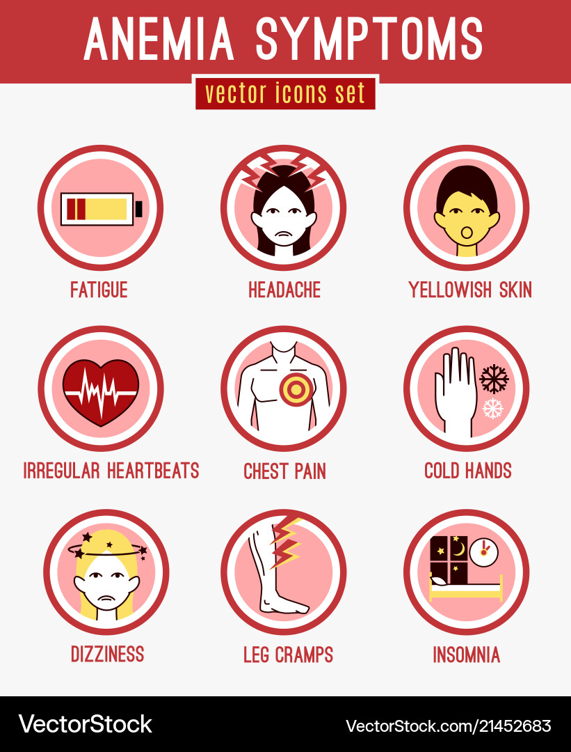Anemia symptoms icons Royalty Free Vector Image