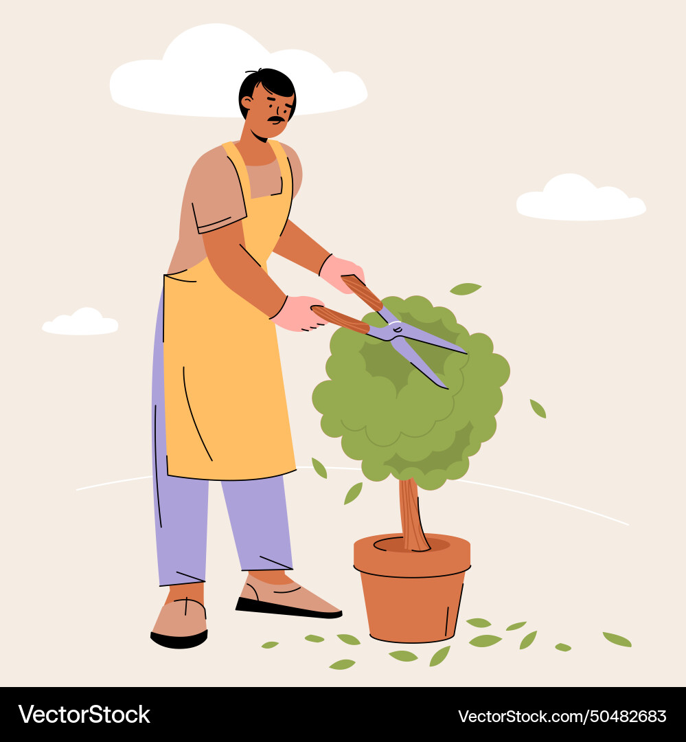 Gardener working in garden Royalty Free Vector Image