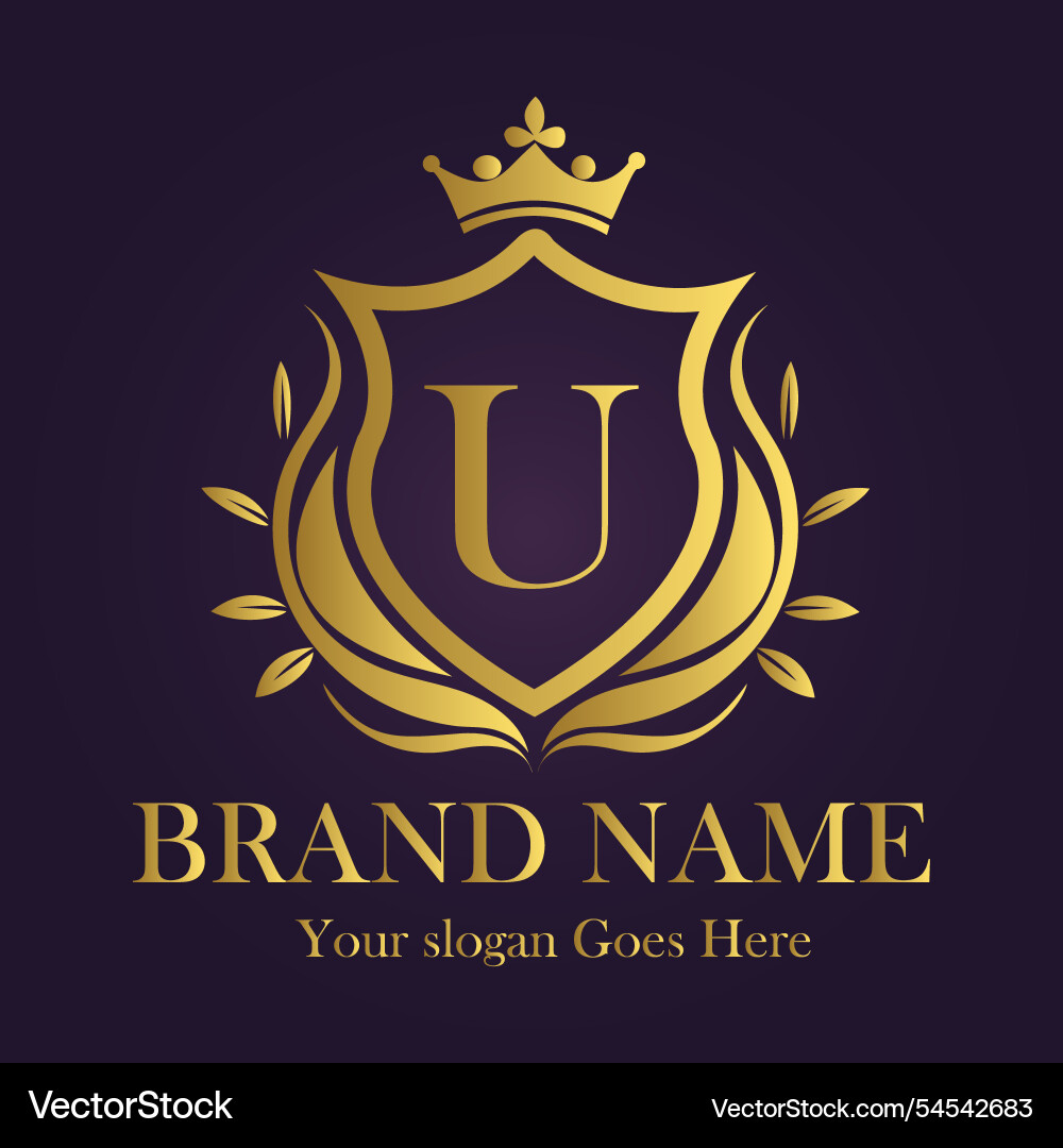 Letter u golden crown logo Royalty Free Vector Image