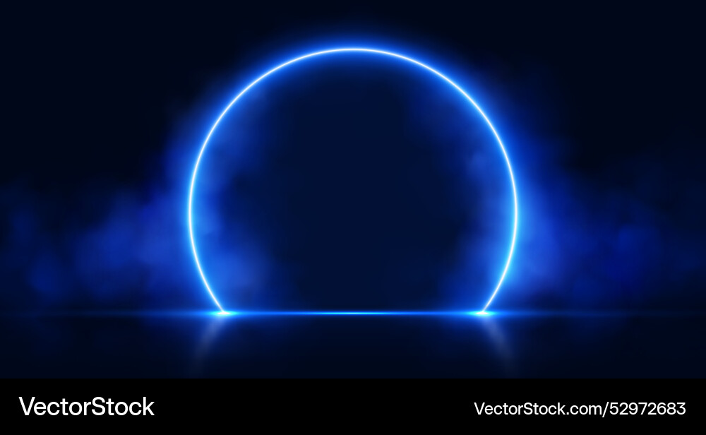 Neon arch with smoke blue glowing portal Vector Image