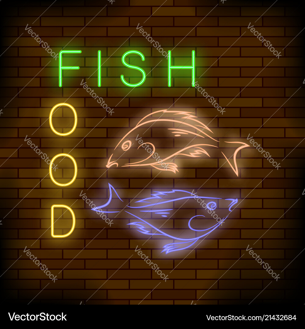 Buntes Neon Fisch-Lebensmittelzeichen Lizenzfreier Vektor