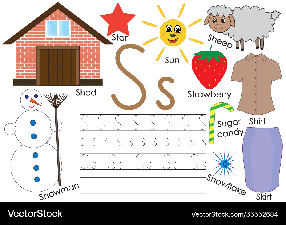 Letter s english alphabet writing practice Vector Image