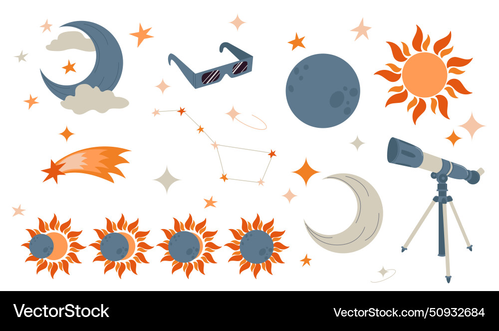 Solar eclipse set astronomy concept Royalty Free Vector
