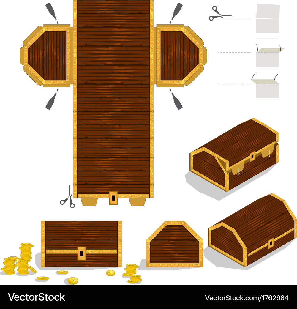 Treasure chest packaging box design Royalty Free Vector